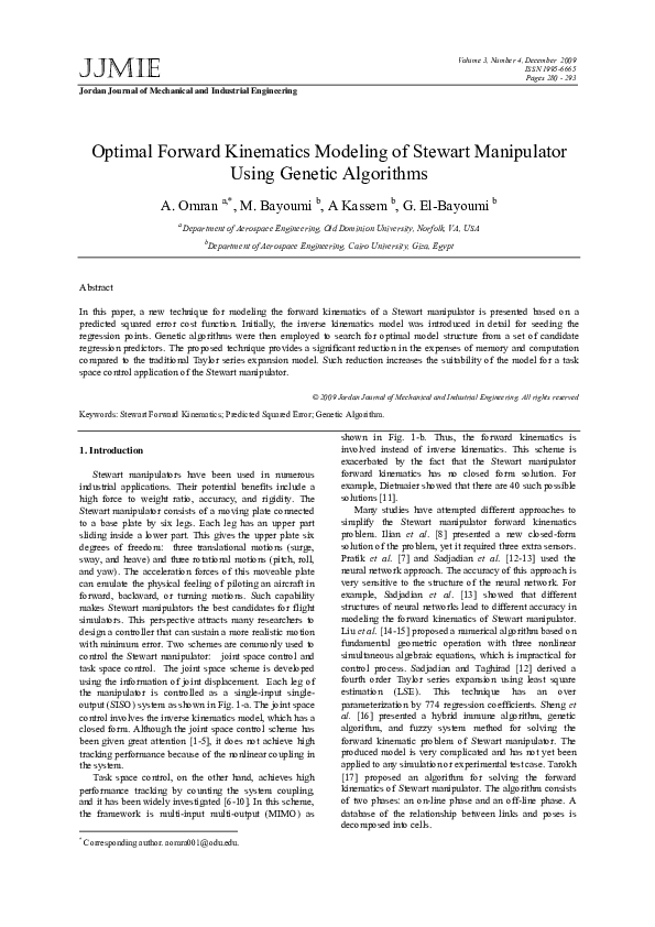 (PDF) Optimal Forward Kinematics Modeling of Stewart Manipulator Using Genetic Algorithms