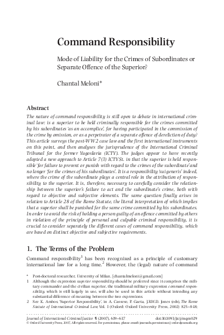 (PDF) Command Responsibility Mode of Liability for the Crimes of ...