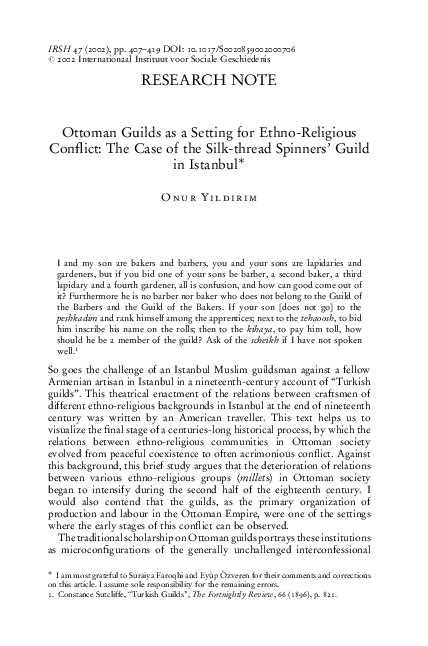 (PDF) "Ottoman Guilds As a Setting for Ethno-Religious Conflict: The ...