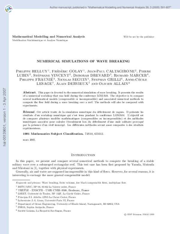 (PDF) Numerical simulations of wave breaking