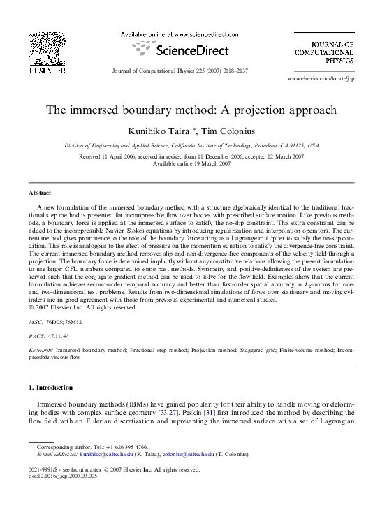 (PDF) The immersed boundary method: A projection approach
