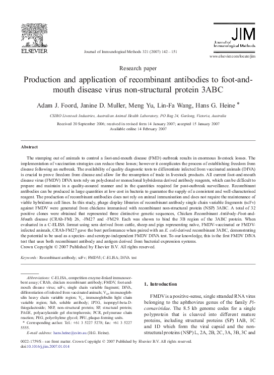(PDF) Production and application of recombinant antibodies to foot-and ...