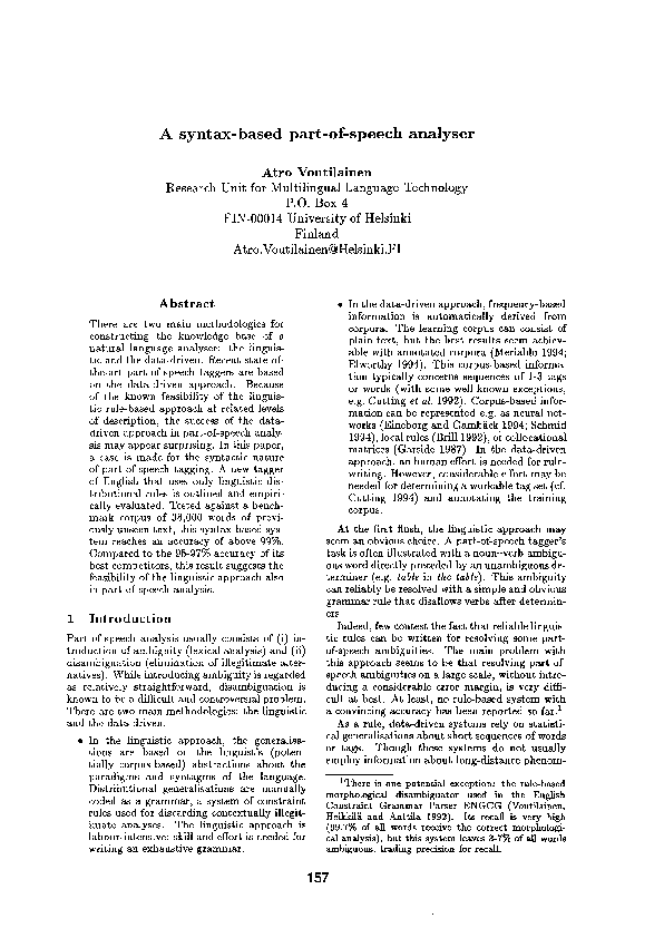 Pdf A Syntax Based Part Of Speech Analyser
