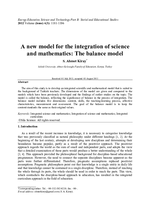 (PDF) A new model for the integration of science and mathematics: The ...