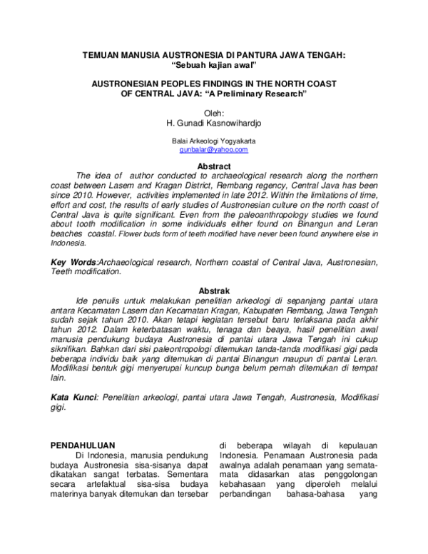 (DOC) AUSTRONESIAN PEOPLES FINDINGS IN THE NORTH COAST OF CENTRAL JAVA ...