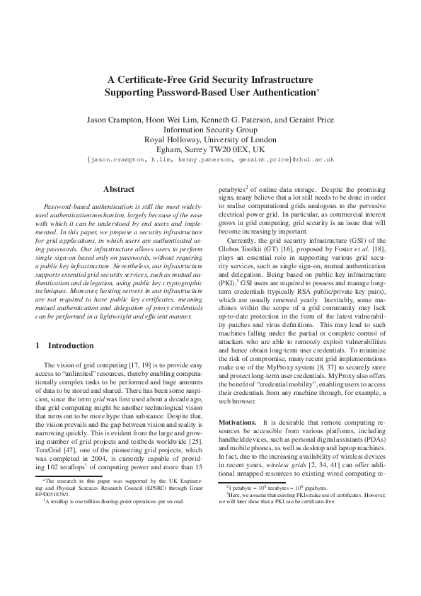 Pdf A Certificate Free Grid Security Infrastructure Supporting Password Based User Authentication