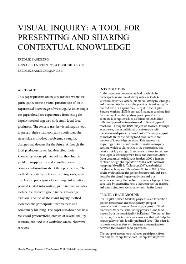 (PDF) VISUAL INQUIRY: A TOOL FOR PRESENTING AND SHARING CONTEXTUAL ...