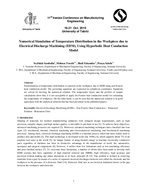 Pdf Numerical Simulation Of Temperature Distribution In The Workpiece