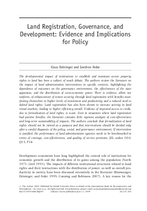(PDF) Land registration, governance, and development: Evidence and ...