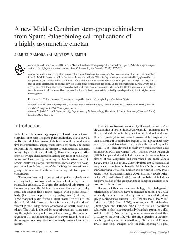 (PDF) A New Middle Cambrian Stem-Group Echinoderm from Spain ...