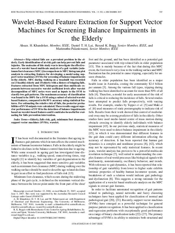(PDF) Wavelet-based feature extraction for support vector machines for screening balance ...