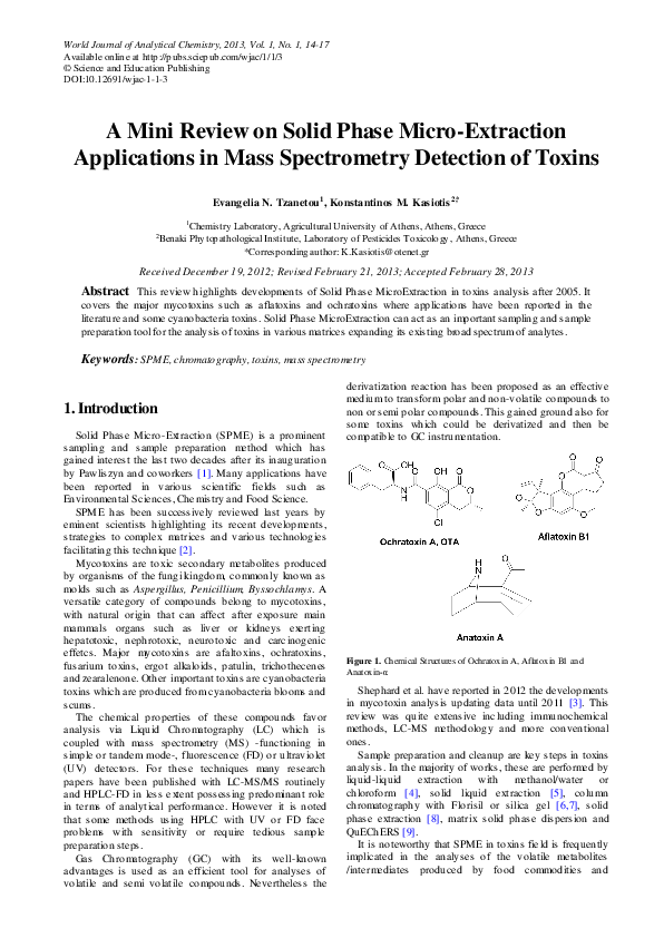 Pdf A Mini Review On Solid Phase Micro Extraction Applications In