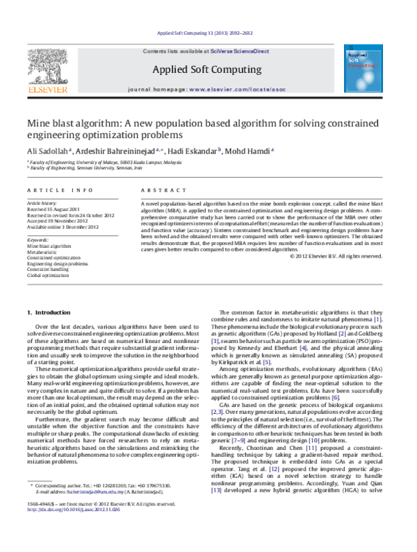 Pdf Mine Blast Algorithm A New Population Based Algorithm For Solving Constrained Engineering 