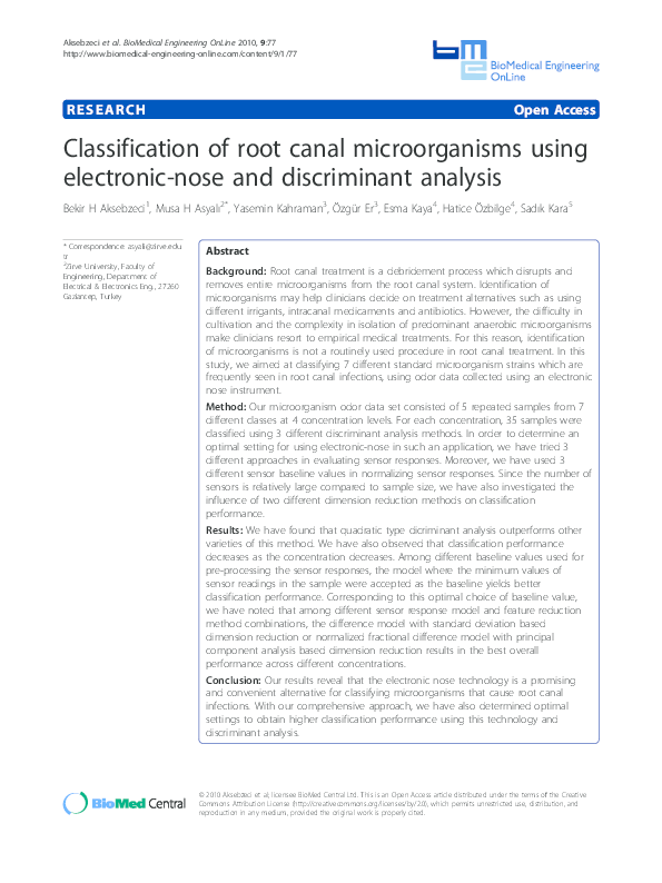 (PDF) Classification of root canal microorganisms using electronic-nose ...
