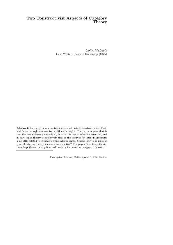 (PDF) Two Constructivist Aspects of Category Theory