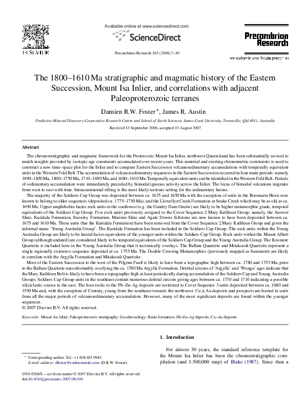 (PDF) The 1800-1610 Ma Stratigraphy and magmatic history of the Eastern ...