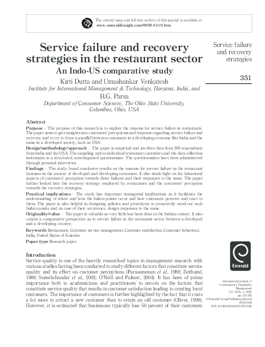 (PDF) Service failure and recovery strategies in the restaurant sector ...