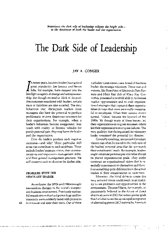 (PDF) The dark side of leadership