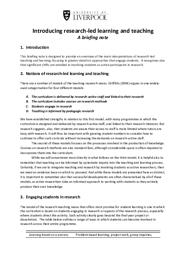 Introducing research-led learning and teaching