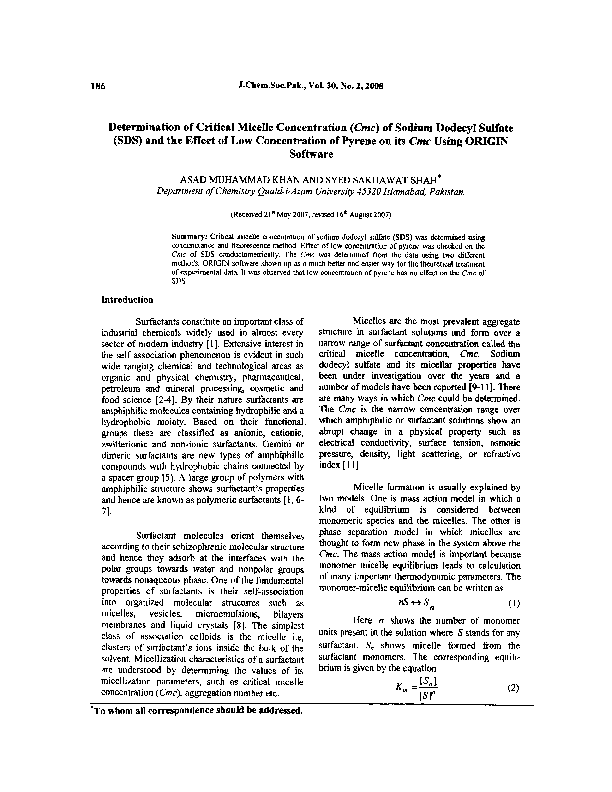 (PDF) Determination of Critical Micelle Concentration (Cmc) of Sodium ...