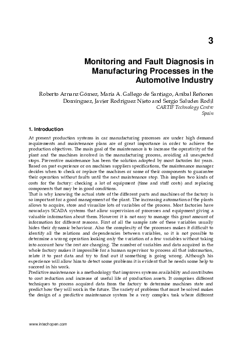 (PDF) Monitoring and Fault Diagnosis in Manufacturing Processes in the ...