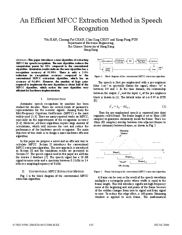 Pdf An Efficient Mfcc Extraction Method In Speech Recognition Kalai