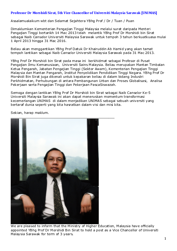 (PDF) Professor Dr Morshidi Sirat, 5th Vice Chancellor of Universiti ...