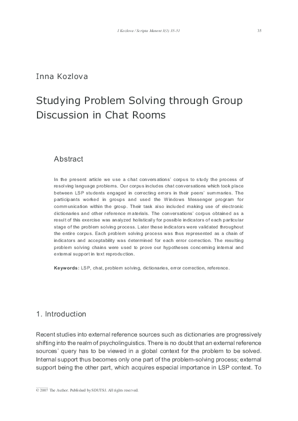 (PDF) Studying Problem Solving through Group Discussion in Chat Rooms