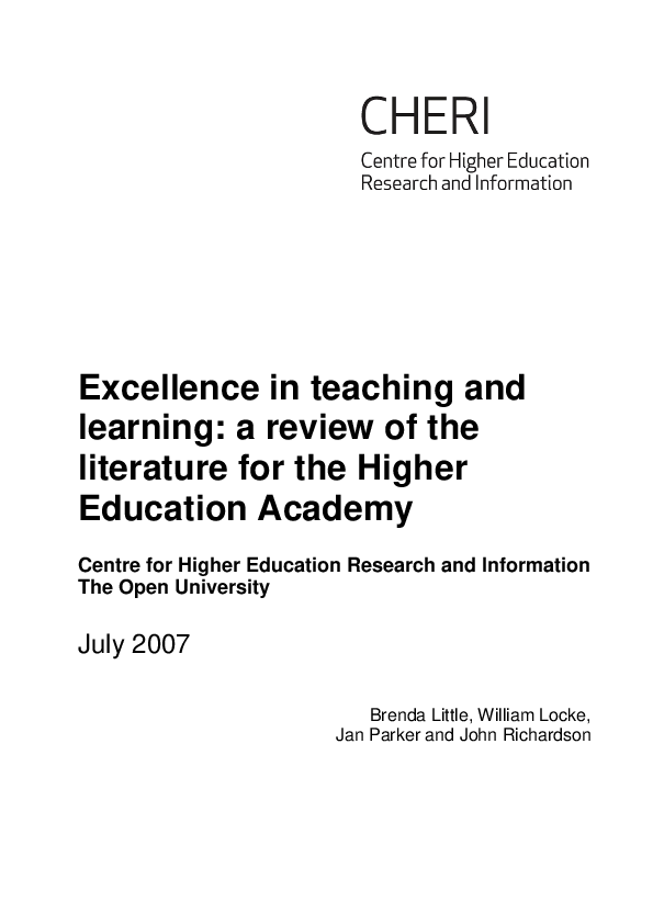 (PDF) Excellence in teaching and learning: a review of the literature ...