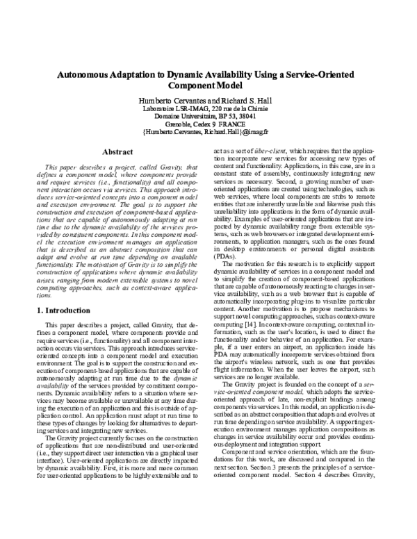 Pdf Autonomous Adaptation To Dynamic Availability Using A Service