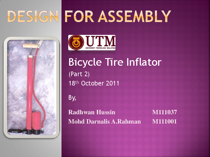 Design for Assembly-Example (Bicycle Tyre Inflator)