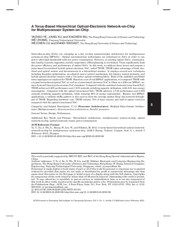 Pdf A Torus Based Hierarchical Optical Electronic Network On Chip For Multiprocessor System On