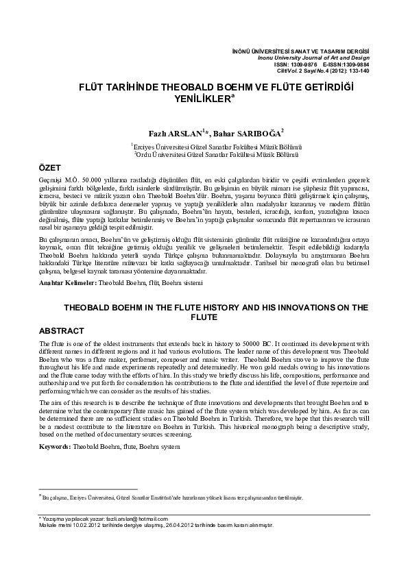 (PDF) THEOBALD BOEHM IN THE FLUTE HISTORY AND HIS INNOVATIONS ON THE FLUTE