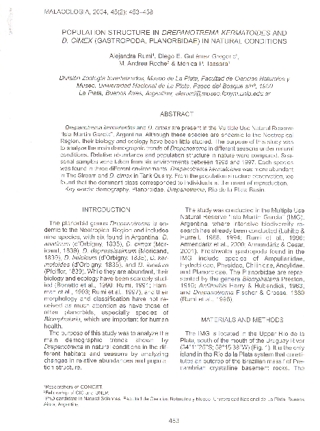(PDF) Population structure in Drepanotrema kermatoides and D. cimex (Gastropoda, Pla-norbidae ...