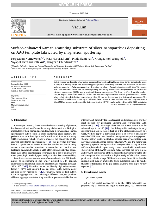 (PDF) Surface-enhanced Raman scattering substrate of silver ...