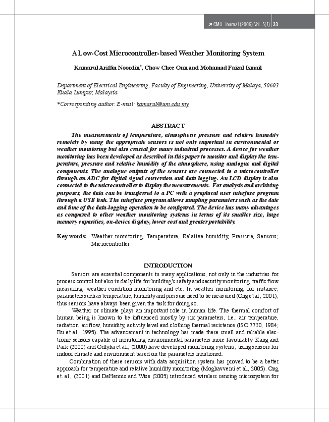 (PDF) A low-cost microcontroller-based weather monitoring system