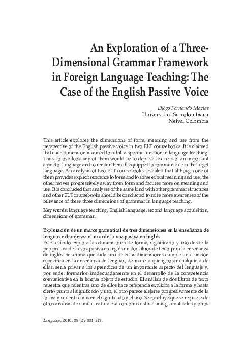 (PDF) An Exploration of a Three-Dimensional Grammar Framework in Foreign Language Teaching: The ...