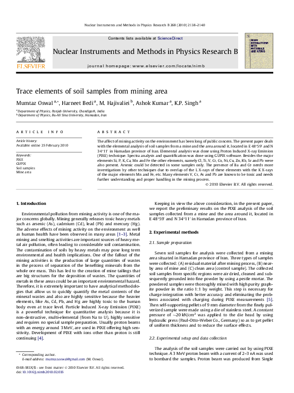 (PDF) Trace elements of soil samples from mining areas