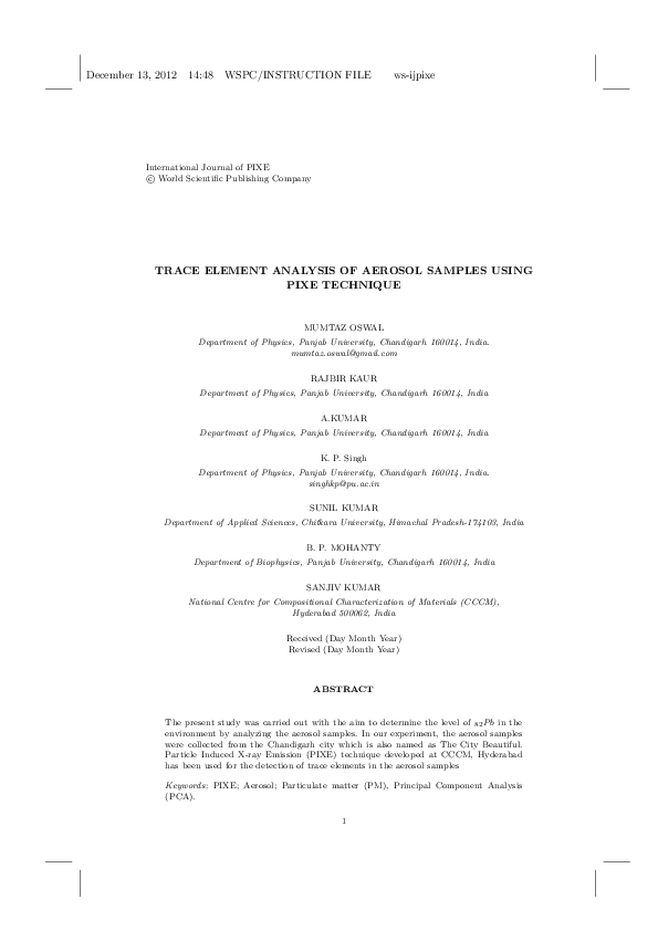 (PDF) Trace element analysis of aerosol samples using PIXE technique
