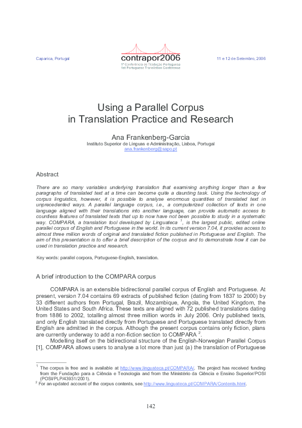 Pdf Using A Parallel Corpus In Translation Practice And Research