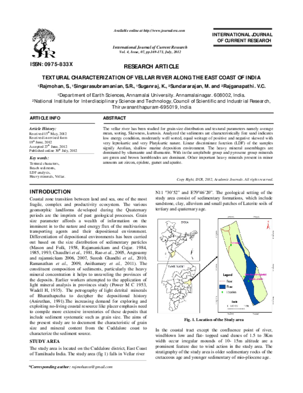 (PDF) TEXTURAL CHARACTERIZATION OF VELLAR RIVER ALONG THE EAST COAST OF ...