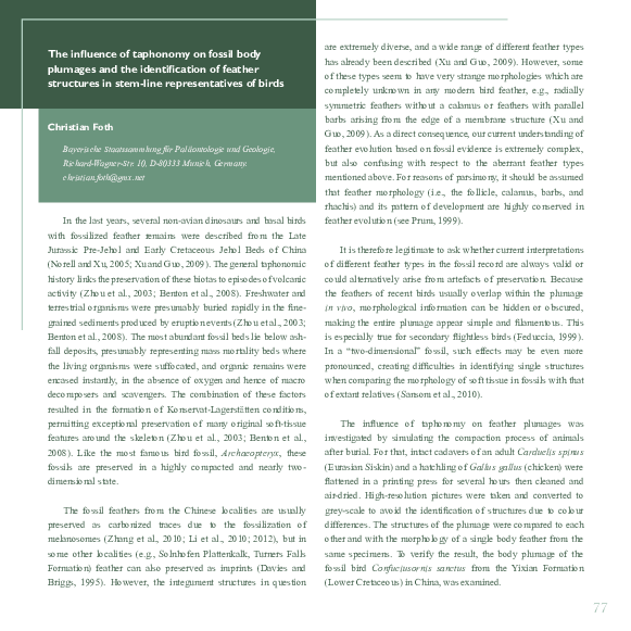 (PDF) The influence of taphonomy on fossil body plumages and the ...