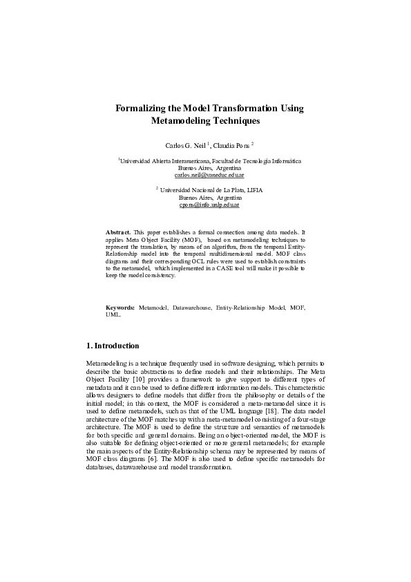 (PDF) Formalizing the Model Transformation Using Metamodeling Techniques