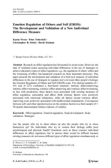 (PDF) Emotion Regulation of Others and Self (EROS): The Development and Validation of a New ...