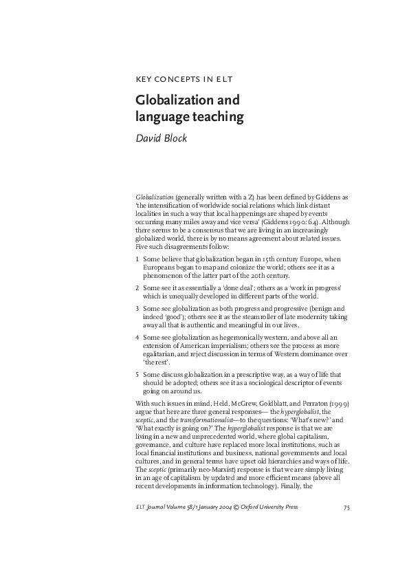 (PDF) Globalization and language teaching