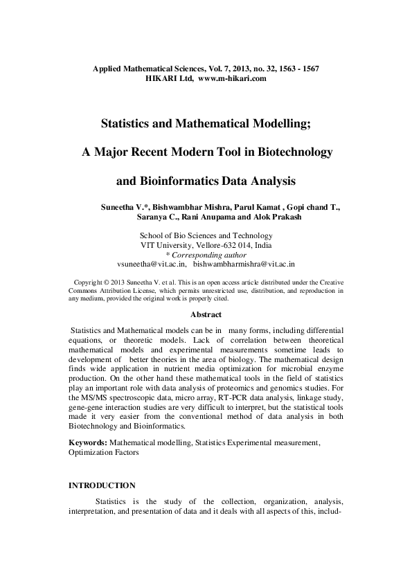 (PDF) Statistics and Mathematical Modelling; A Major Recent Modern Tool ...