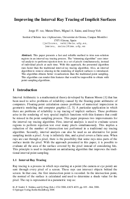 Pdf Improving The Interval Ray Tracing Of Implicit Surfaces