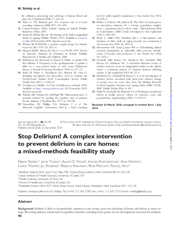 (PDF) Stop Delirium! A complex intervention to prevent delirium in care ...