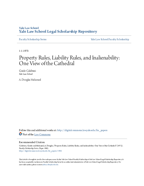 (PDF) Property rules, liability rules, and inalienability: one view of ...