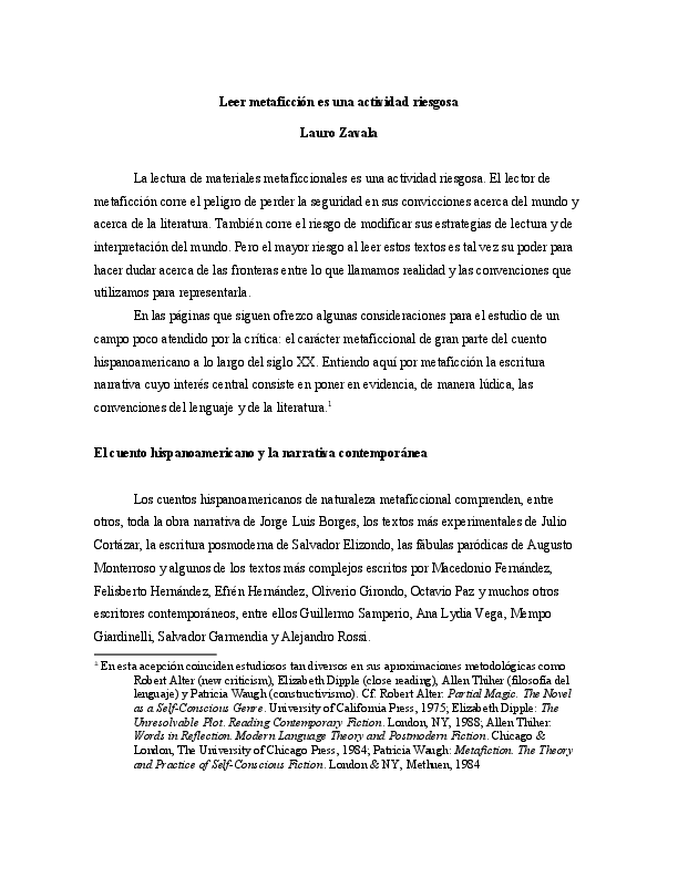 (DOC) El estudio de la metaficción en el cuento hispanoamericano